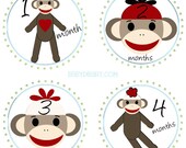 Items similar to SOCK MONKEY Monthly Onesie Stickers 1-12 months ...