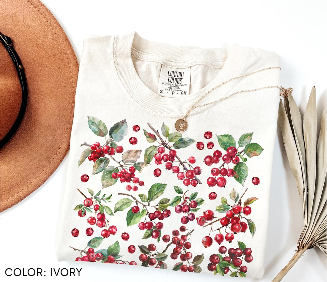 Cranberry Vintage Comfort Colors® Shirt, Retro Berry Botanical Tee ...