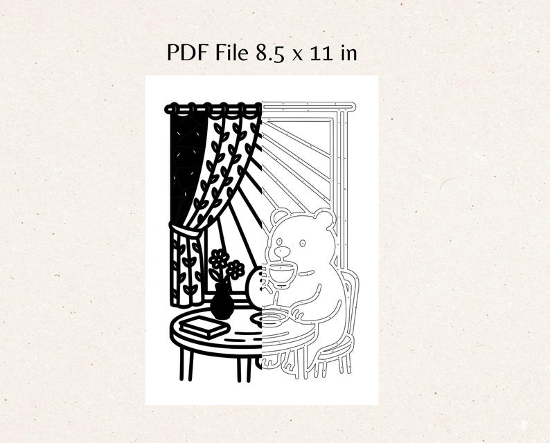 Monochrome Coloring Book PDF- 30 Cozy Animal Relaxing Printable Pages ...