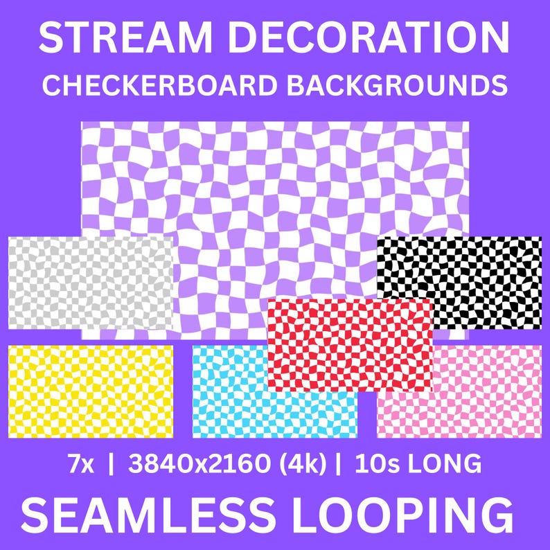 Checkerboard Backgrounds, Animated Checker Backdrops, Checked Design, 4k Seamless Loop, Vtuber ...