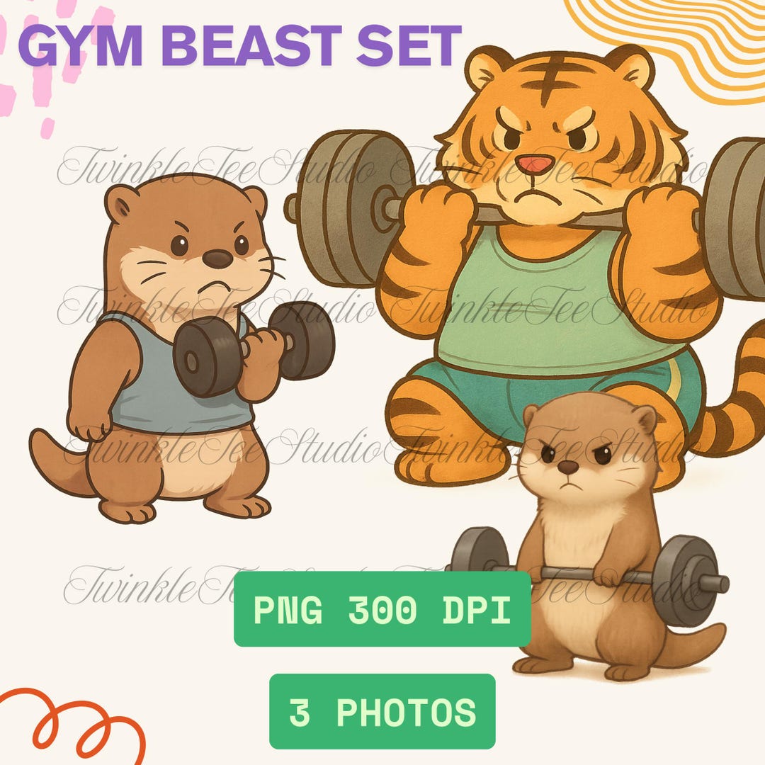 Tiger Gym Art PNG, Otter Art PNG – Cute Workout Animal Clipart, Animal ...