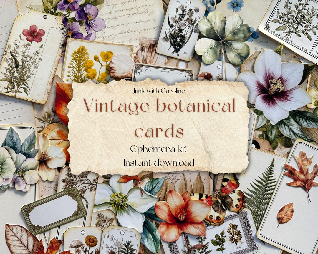 Vintage Botanical Cards – Printable Ephemera Kit | 109 Botanical ...