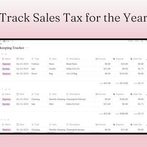 Notion Bookkeeping Template, Notion Template Business Bookkeeping Tracker Template, Income and ...