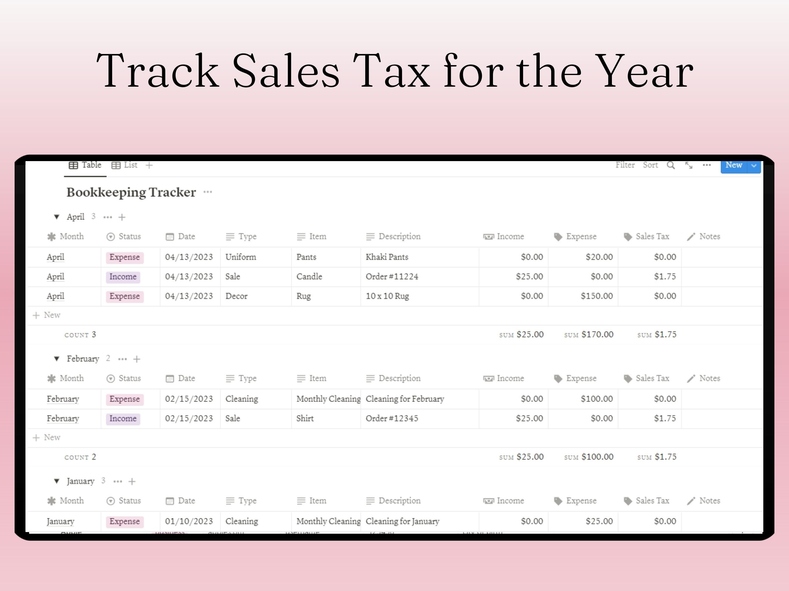 Notion Bookkeeping Template, Notion Template Business Bookkeeping Tracker Template, Income and ...