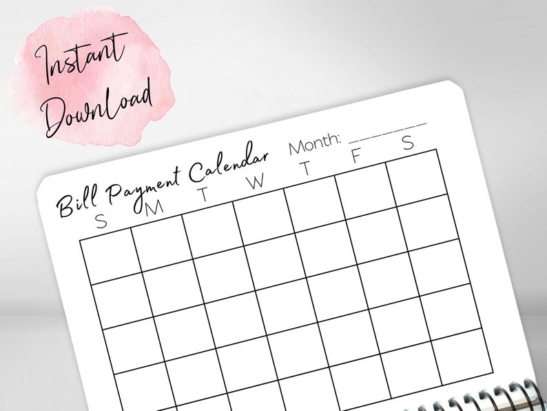Bill Calendar Printable Bill Payment Calendar Bill Payment - Etsy