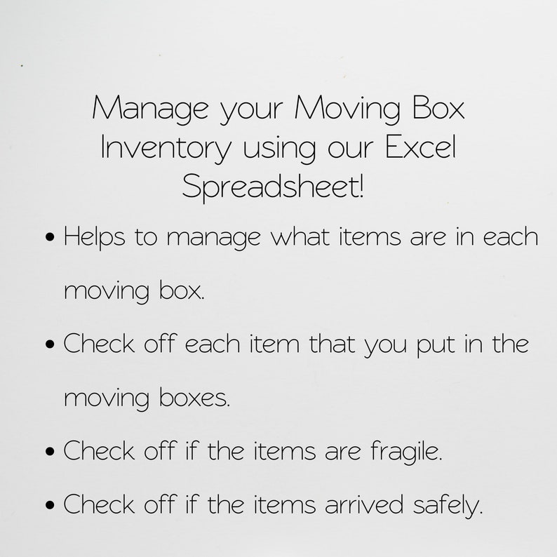 Moving Box Inventory Excel Spreadsheet, Organized Moving, Home ...
