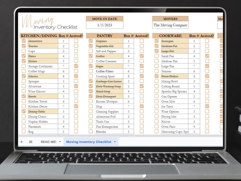 Moving Inventory List Excel Spreadsheet Moving Planner Google - Etsy