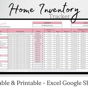 Home Inventory Template, Home Inventory Checklist, Home Inventory ...