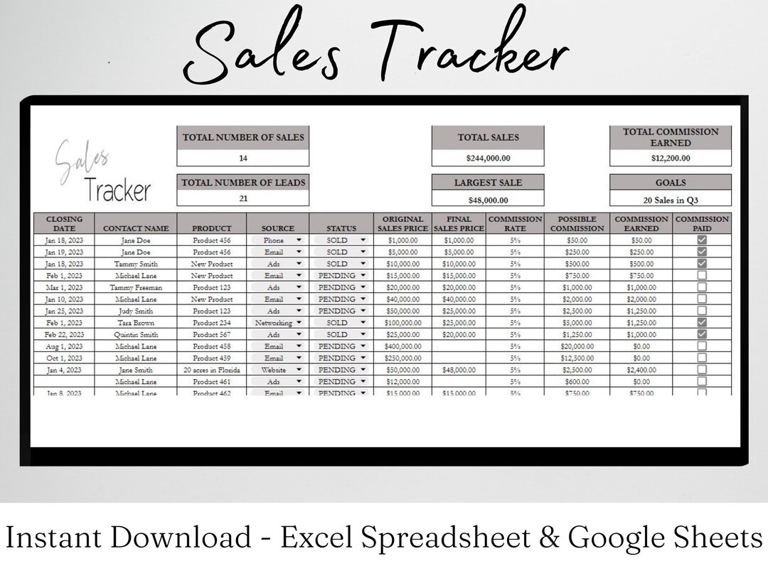 Sales Tracker Excel, Sales Goal Tracker, Sales Dashboard, Sales Tracker ...