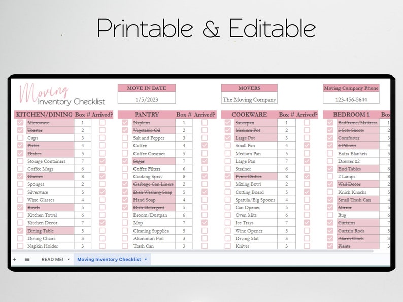 Moving Inventory Template Google Sheets, Moving Planner, Moving List ...
