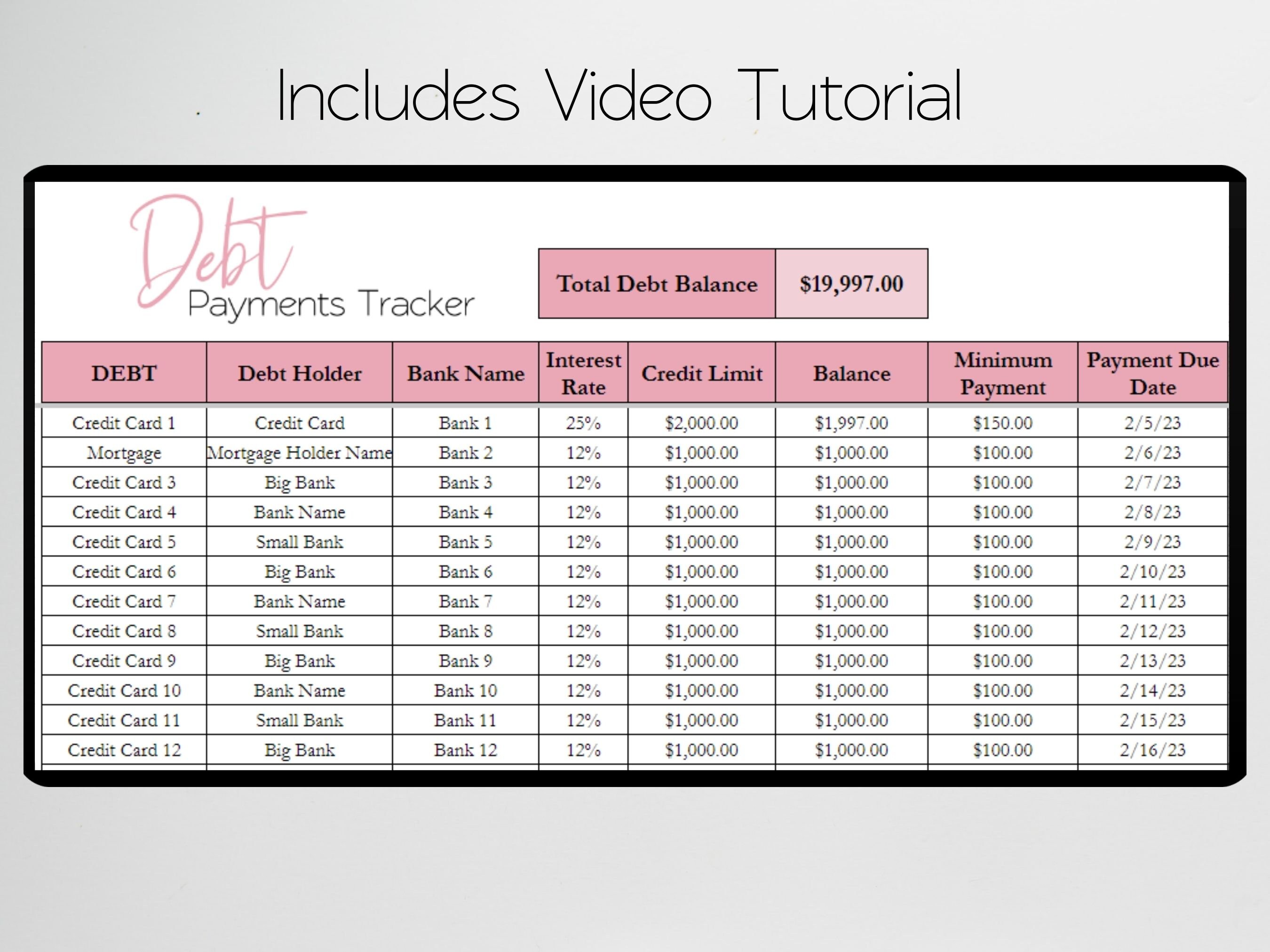Debt Payments Tracker Excel Spreadsheet Debt Tracker Google - Etsy