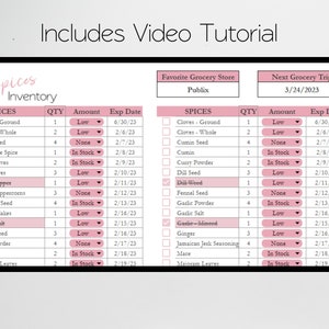 Spices Inventory List, Pantry Inventory Spreadsheet, Spice Inventory ...