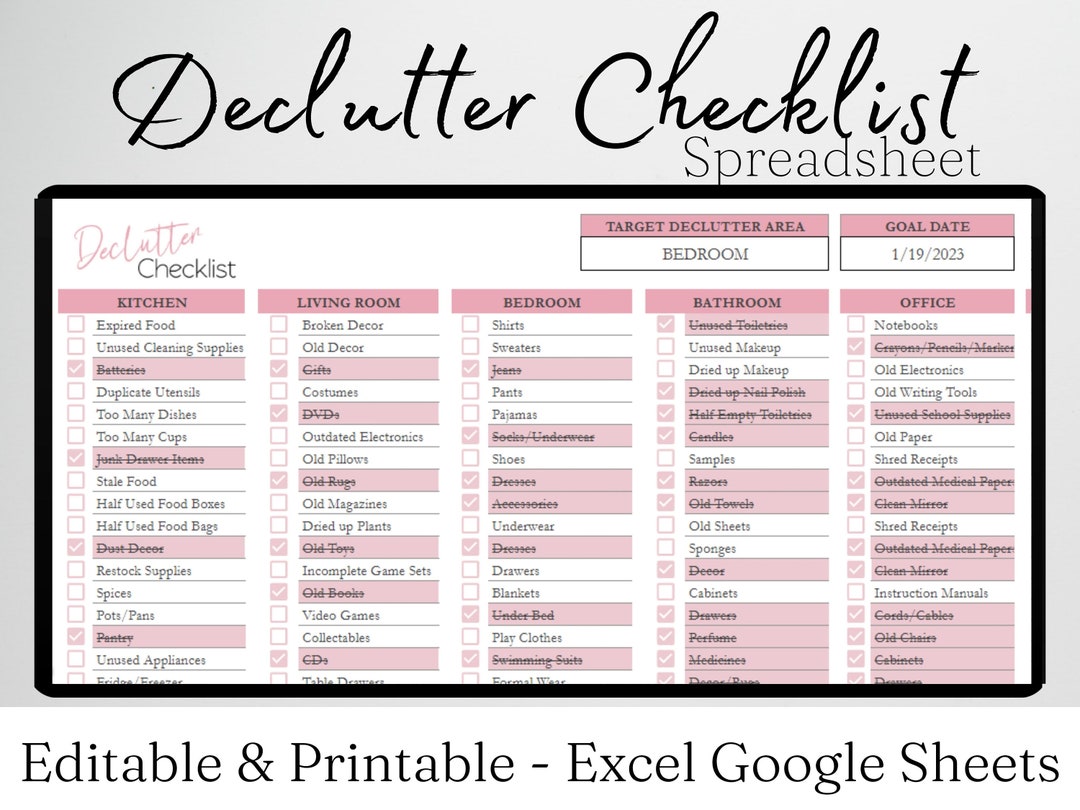 Declutter Checklist Template, Declutter Challenge, Declutter Planner ...