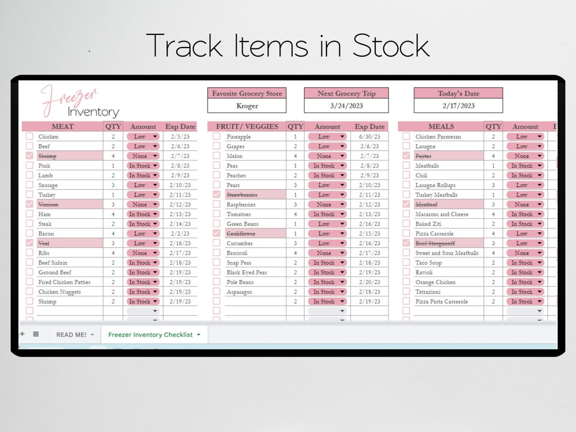 Freezer Inventory Template Freezer Checklist Freezer List - Etsy