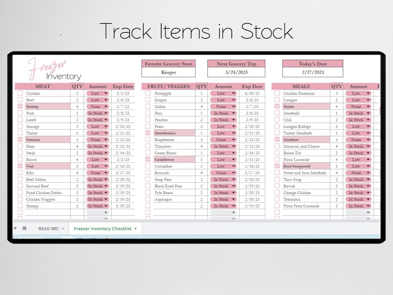 Freezer Inventory Template Freezer Checklist Freezer List - Etsy