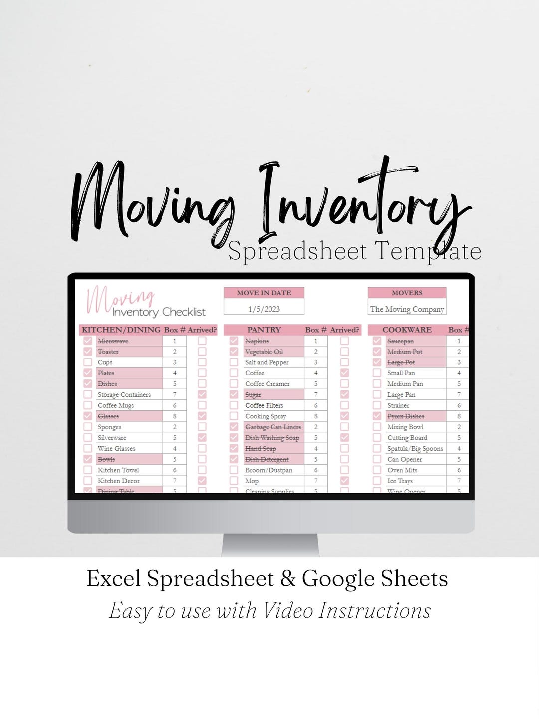 Moving Inventory Template Google Sheets, Moving Planner, Moving List ...