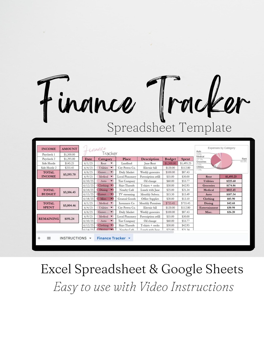 Finance Tracker, Digital Budget, Personal Finance Planner, Budgeting ...