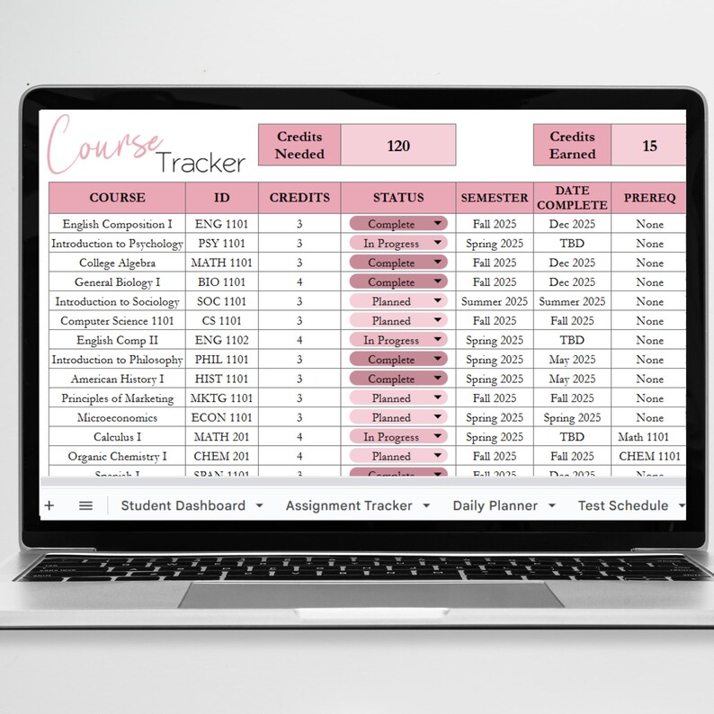 Student Planner Google Sheets, Academic Planner Spreadsheet, College ...