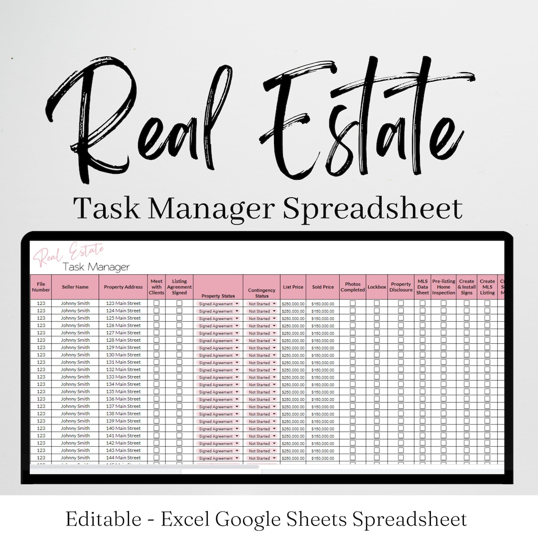 Real Estate Excel, Real Estate Templates, Realtor Template, Task ...