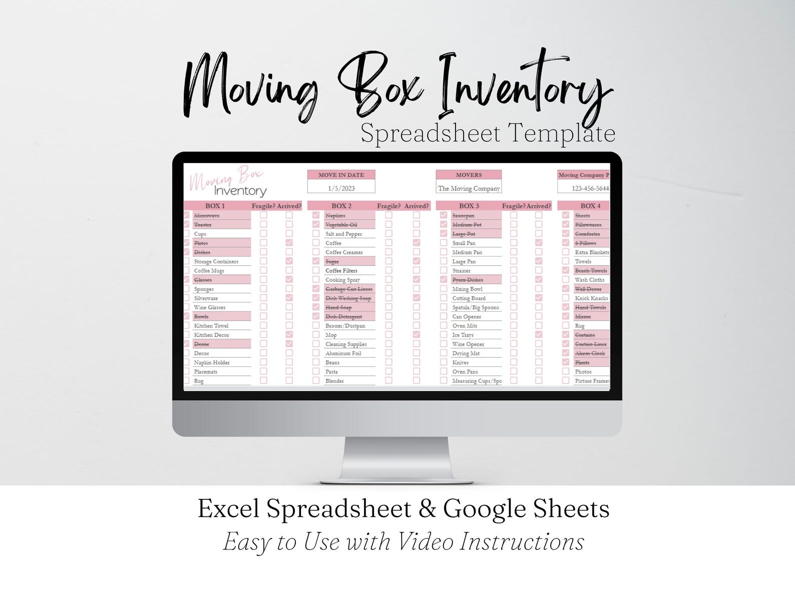 Moving Box Inventory Excel Spreadsheet, Organized Moving, Home ...