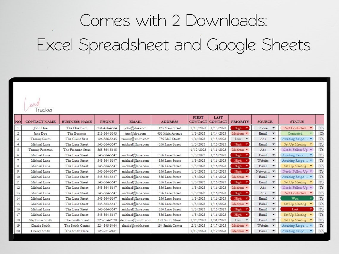 Lead Tracking Spreadsheet Lead Tracker Google Sheet Lead - Etsy