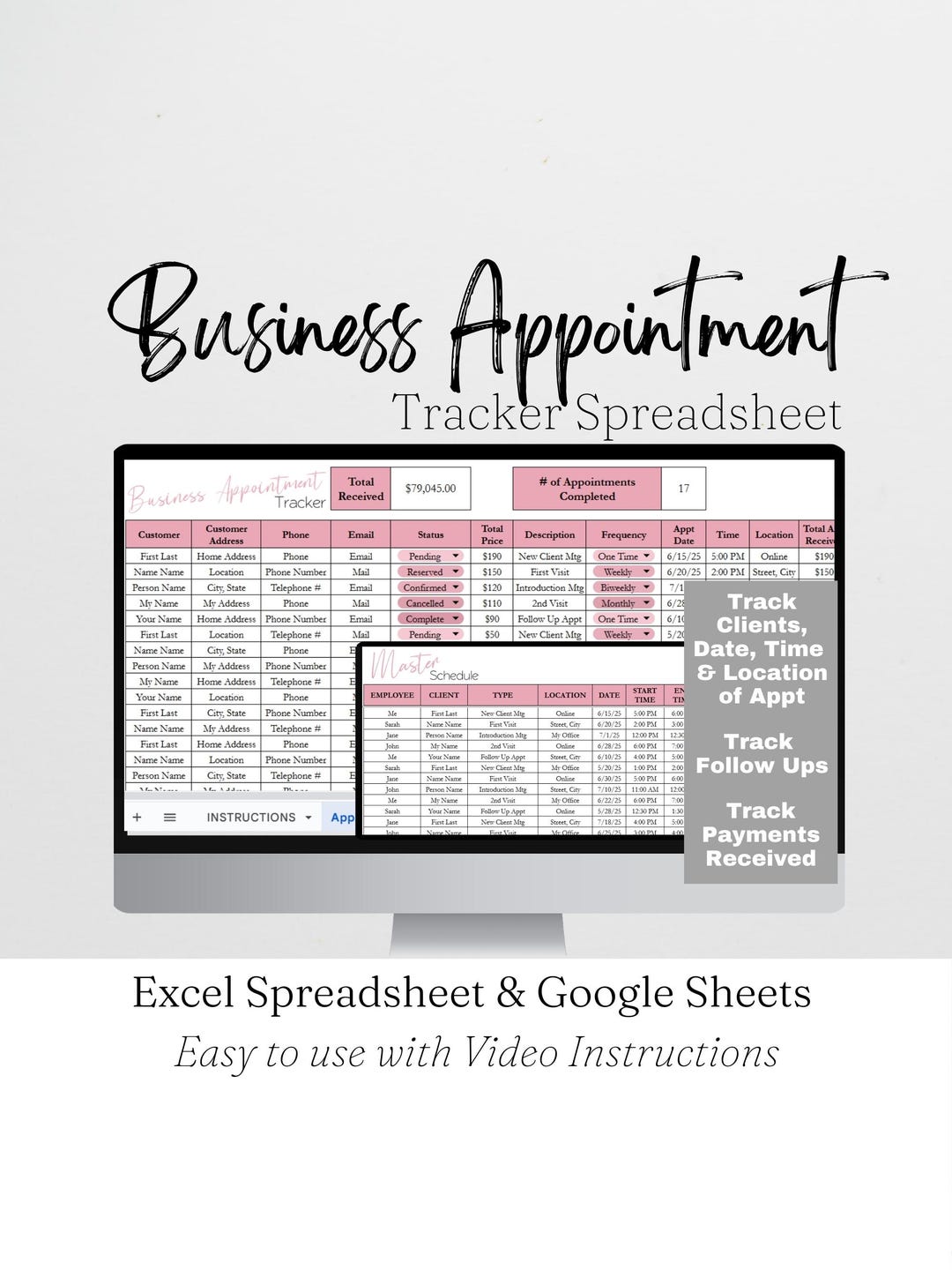 Appointment Planner Template, Small Business Booking Tracker, Meeting ...