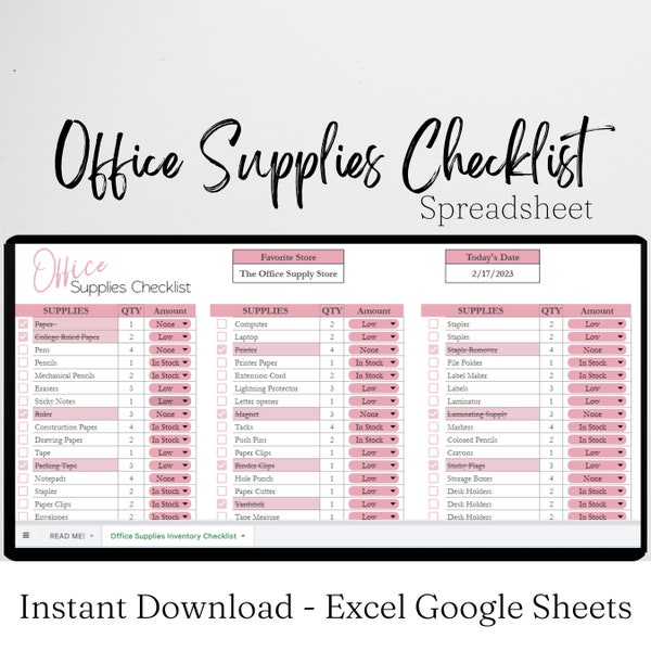 Office Supplies Inventory Excel Spreadsheet - Etsy