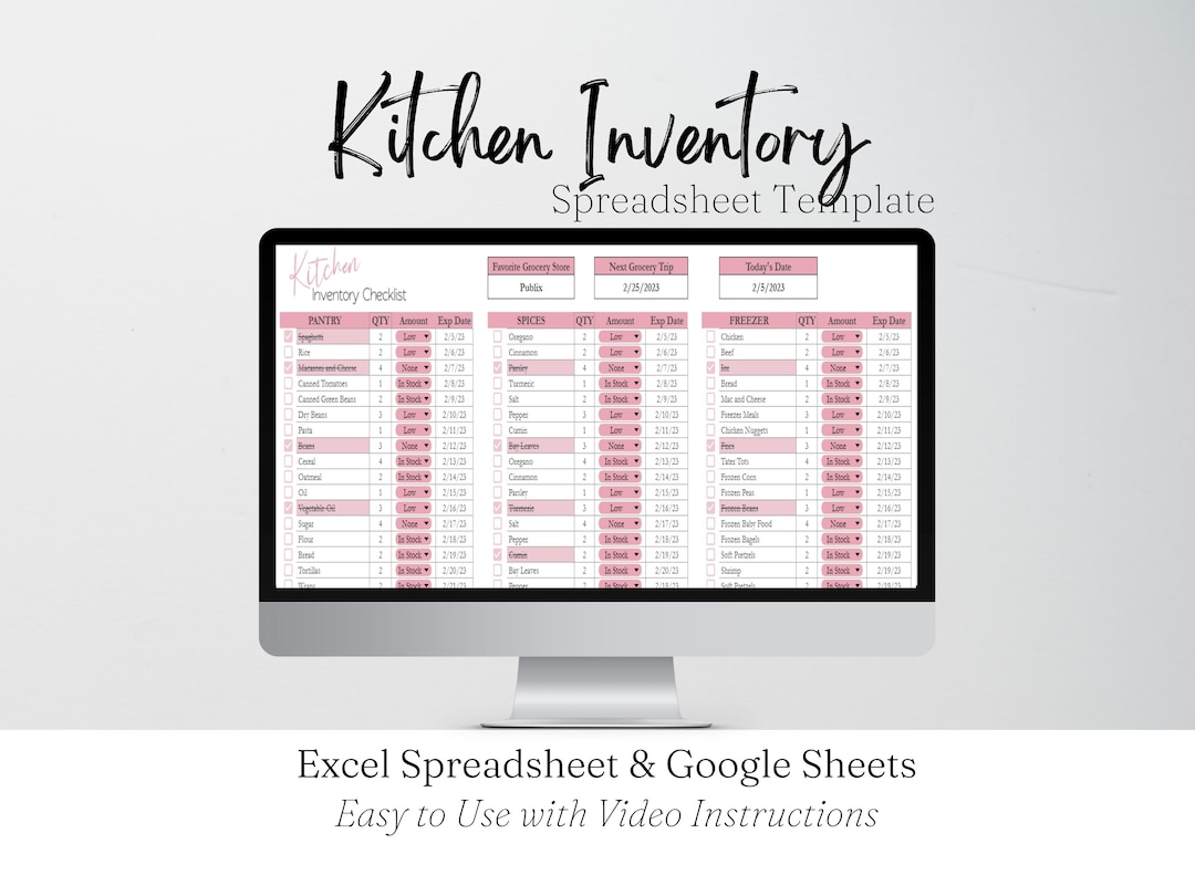 Kitchen Inventory Template, Pantry Inventory Spreadsheet List, Freezer ...