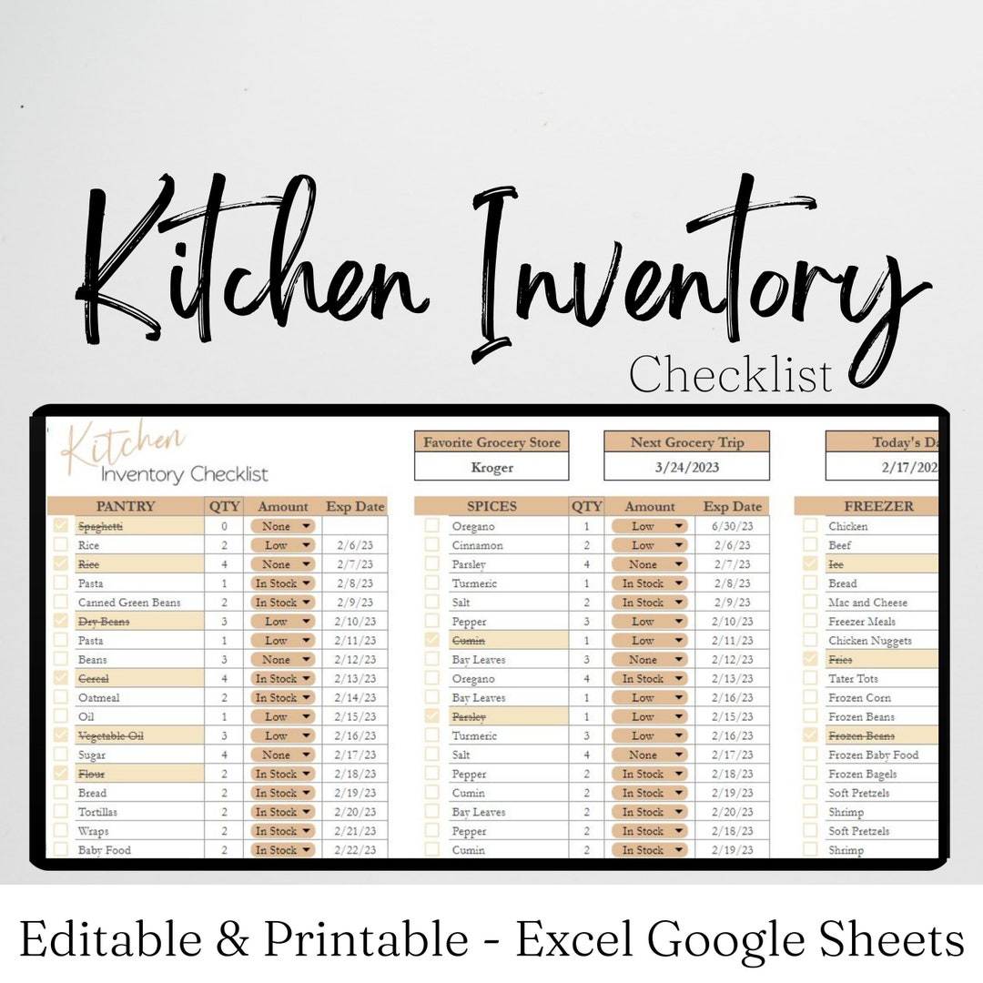 Kitchen Inventory Log, Pantry Inventory List, Food Inventory Tracker ...