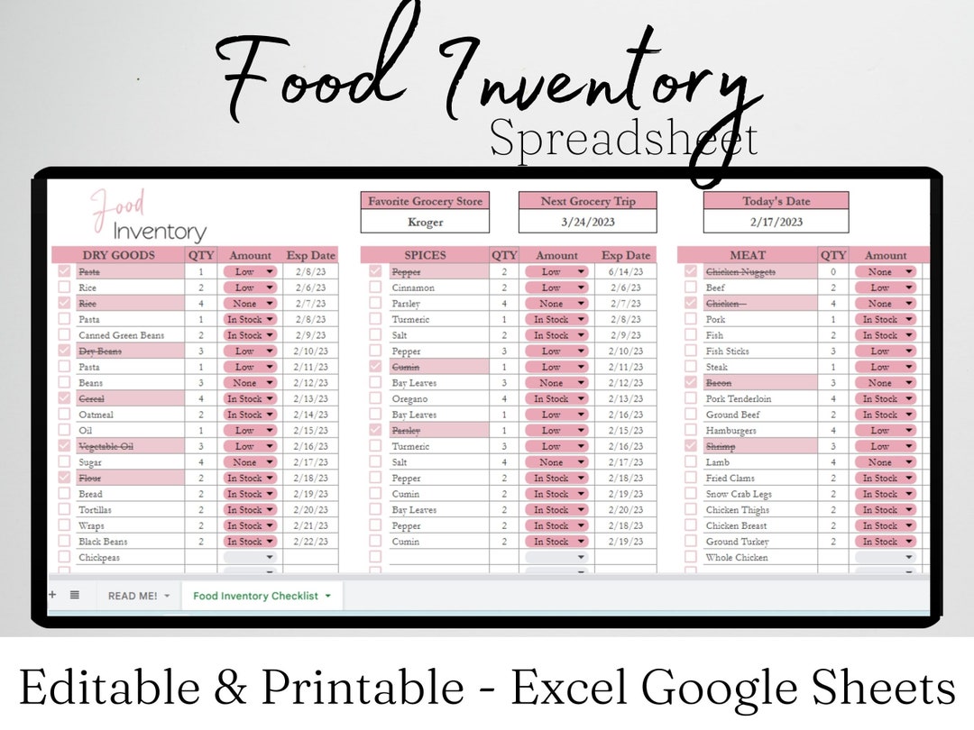 Food Inventory Template, Food Tracker Spreadsheet List Refrigerator ...
