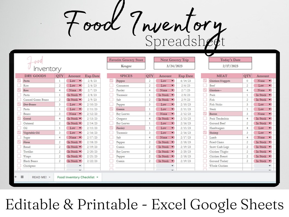 Food Inventory Template Food Tracker Spreadsheet List - Etsy