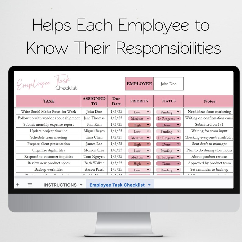 Employee Task Checklist, Excel to Do List Template, Daily Task Manager ...