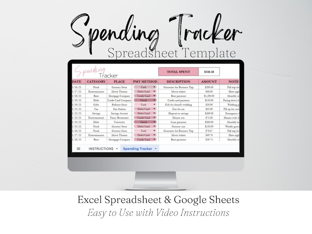 Spending Tracker Google Sheet, Spending Spreadsheet, Spending Log ...