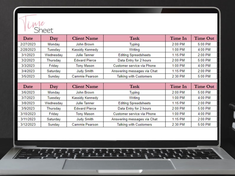 Time Sheet Tracker Employee Time Tracker Weekly Time Sheet - Etsy