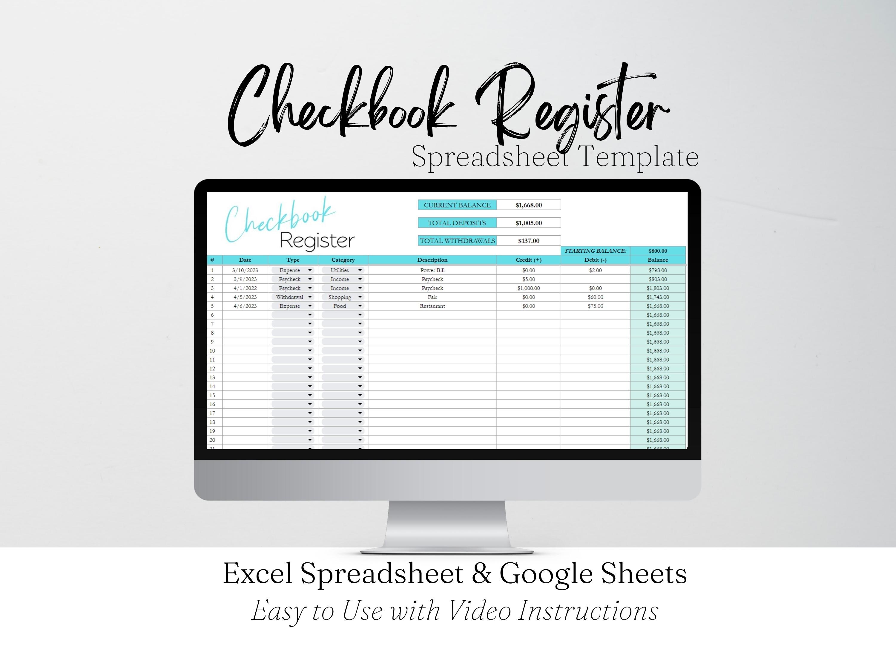 Check Register Book Tracker, Checkbook Template, Spending Tracker ...