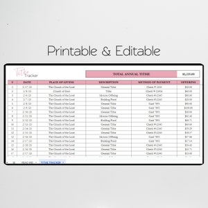 Tithe Tracker Excel Spreadsheet, Tithes and Offerings Tracking, Church ...
