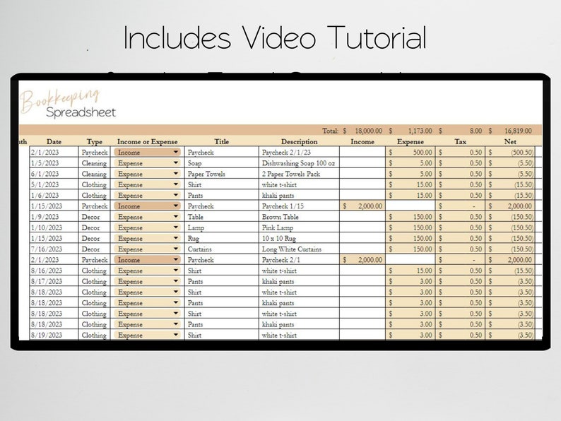 Bookkeeping Spreadsheet Excel, Bookkeeping Expense Tracker, Bookkeeping ...