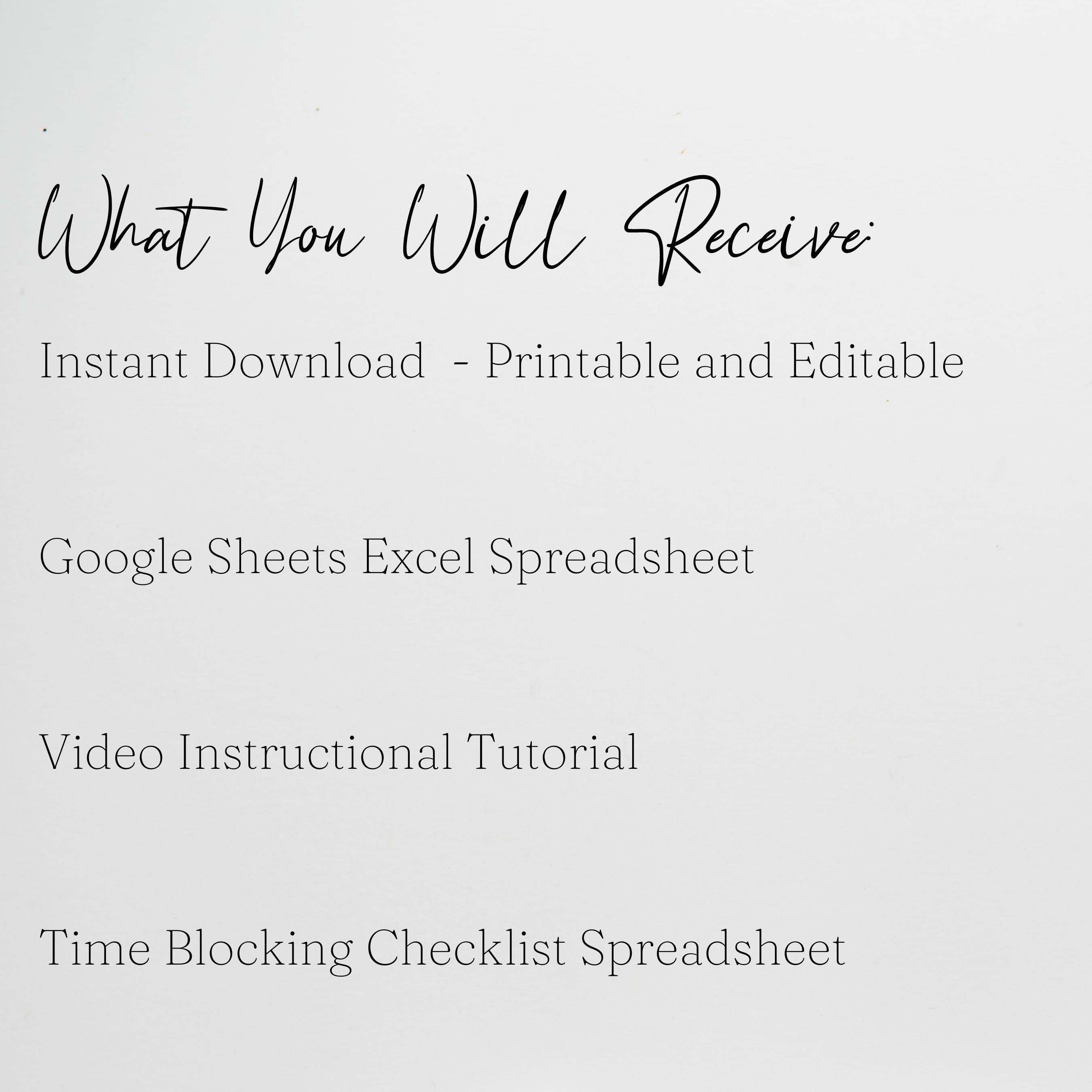 Time Blocking Template Google Sheet, Time Blocking Planner Excel ...