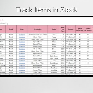 Fabric Inventory Tracker Excel Spreadsheet, Sewing Organizer, Fabric ...