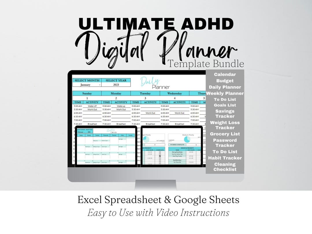 Life Planner Digital Template Google Sheets, ADHD Digital Planner, Life ...