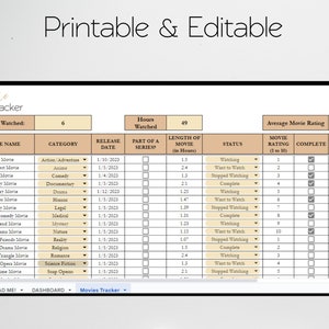 Movie Tracker Excel Spreadsheet, Movies Tracking Google Sheets, Film ...
