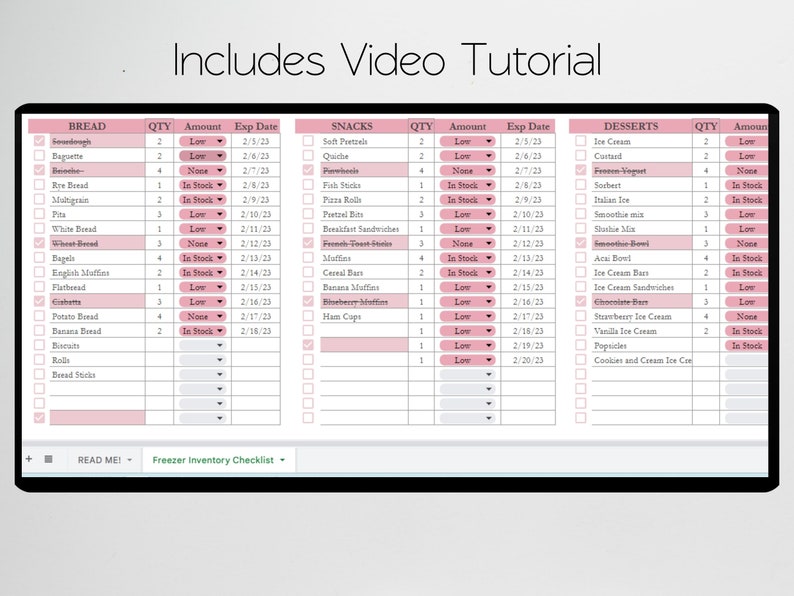 Freezer Inventory Template Freezer Checklist Freezer List - Etsy