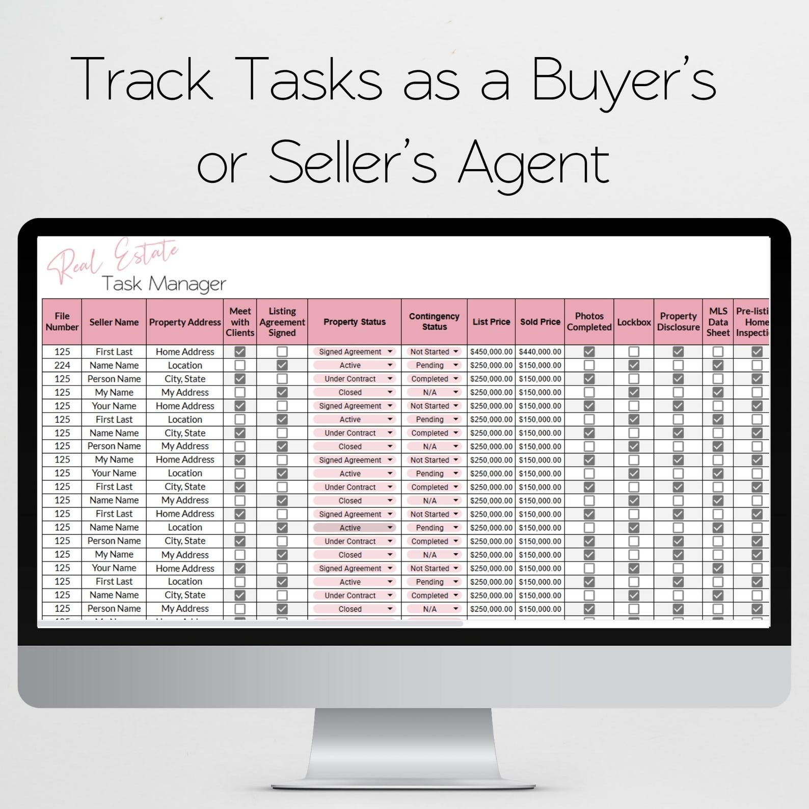 Real Estate Excel, Real Estate Templates, Realtor Template, Task ...