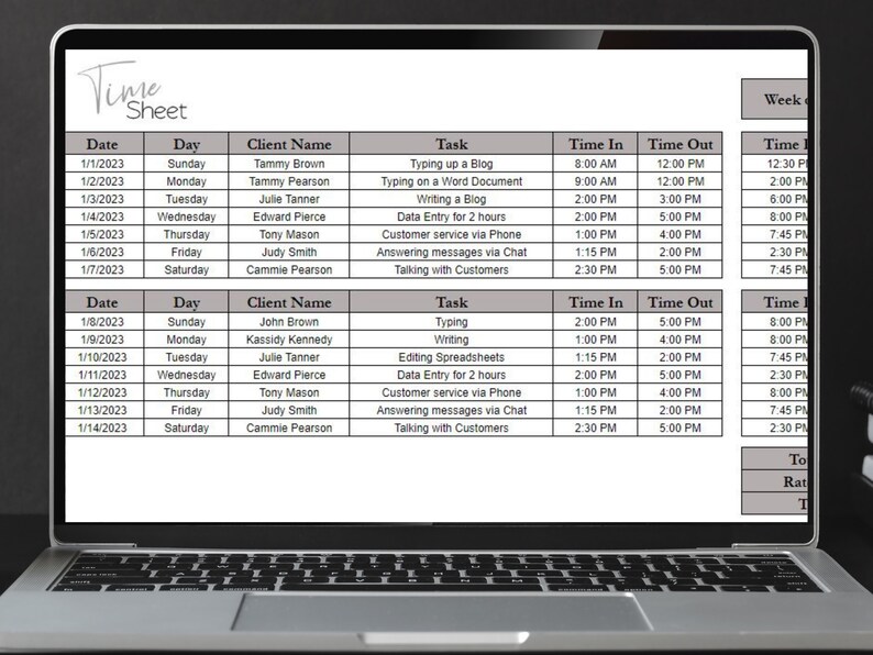 Time Sheet Tracker Employee Time Tracker Weekly Time Sheet - Etsy