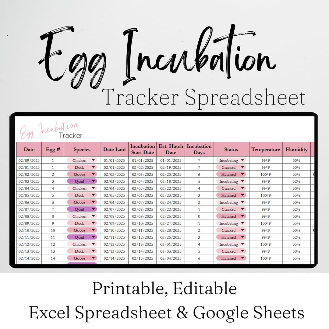 Egg Hatching Tracker, Egg Incubation Google Sheets, Homestead Template ...