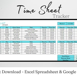 Time Sheet Google Sheets, Weekly Time Sheet Template, Timesheet Log ...
