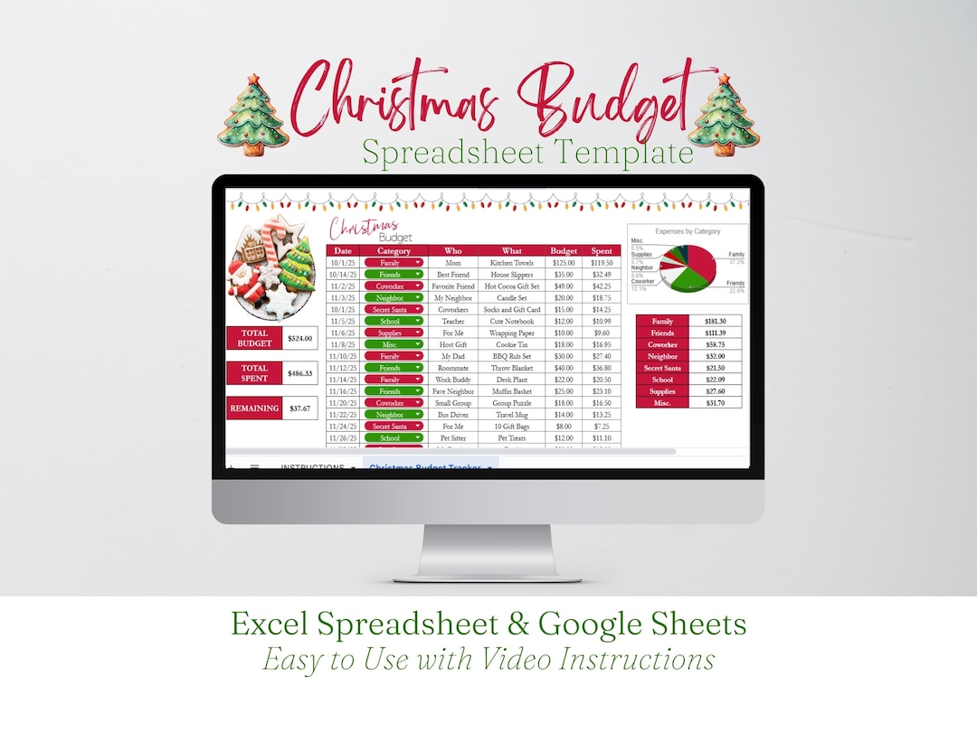 Christmas Budget Spreadsheet Template Google Sheets, Editable Christmas ...