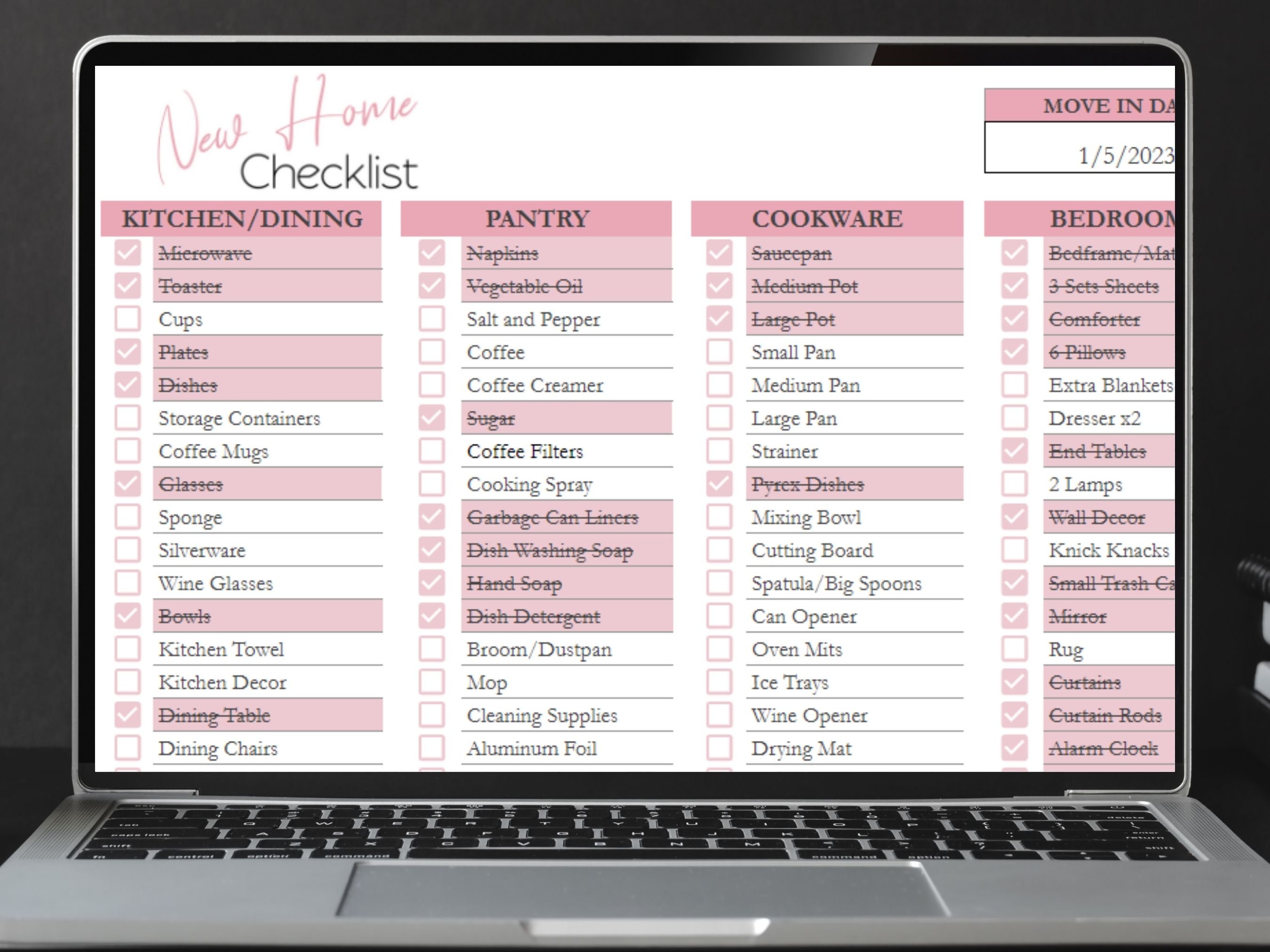 New Home Checklist Template Excel Spreadsheet First Apartment - Etsy