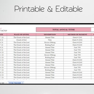 Tithe Tracker Excel Spreadsheet, Tithes and Offerings Tracking, Church ...