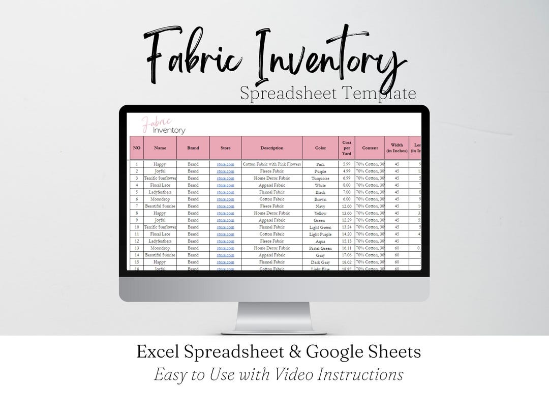 Fabric Inventory Tracker Excel Spreadsheet, Sewing Organizer, Fabric ...